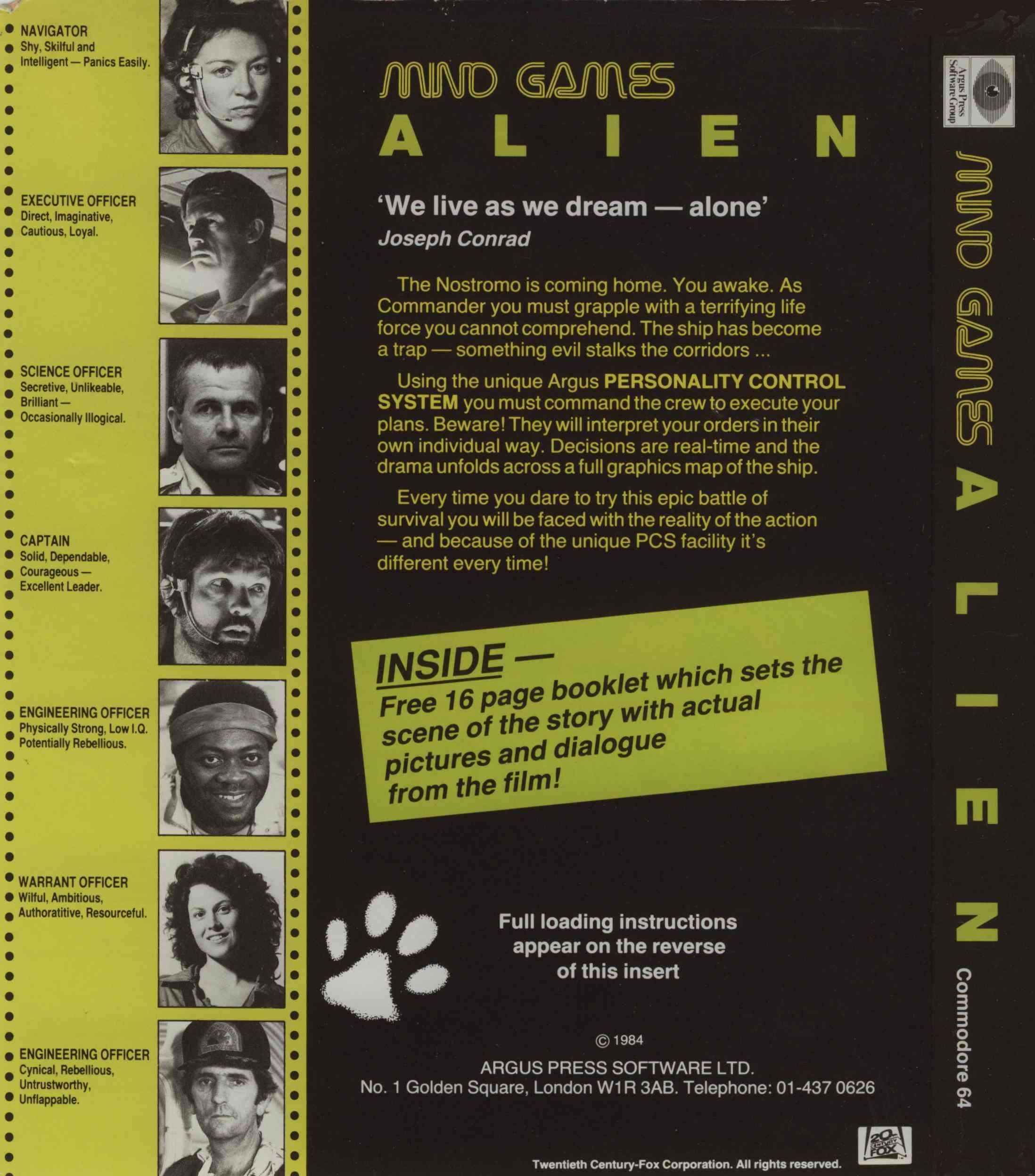 Alien (Argus Press Software) Images - LaunchBox Games Database